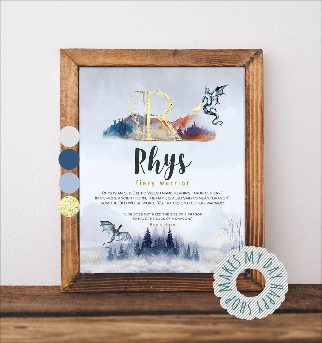 Dragon Kids Room Decor,rhys Custom Name Meaning,first Name Wall Art ...
