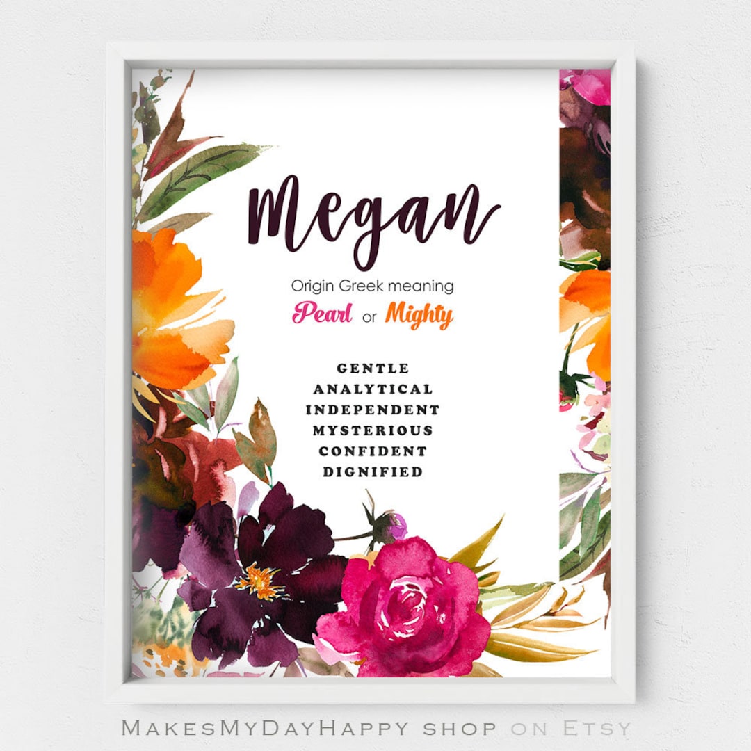 Megan Name Meaning,purple Pink Floral Print,personalized Name Sign,holiday Season Gift Idea,name ...
