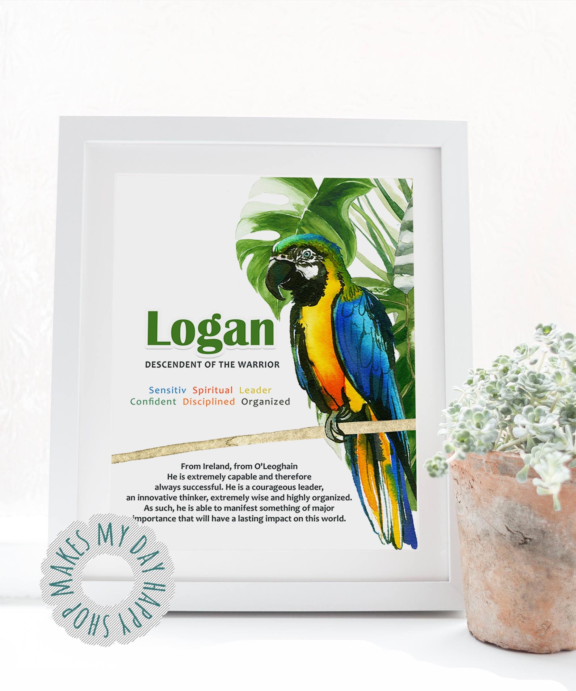 Logan Custom Name meaning printable ArtColorful Tropical - Etsy.de