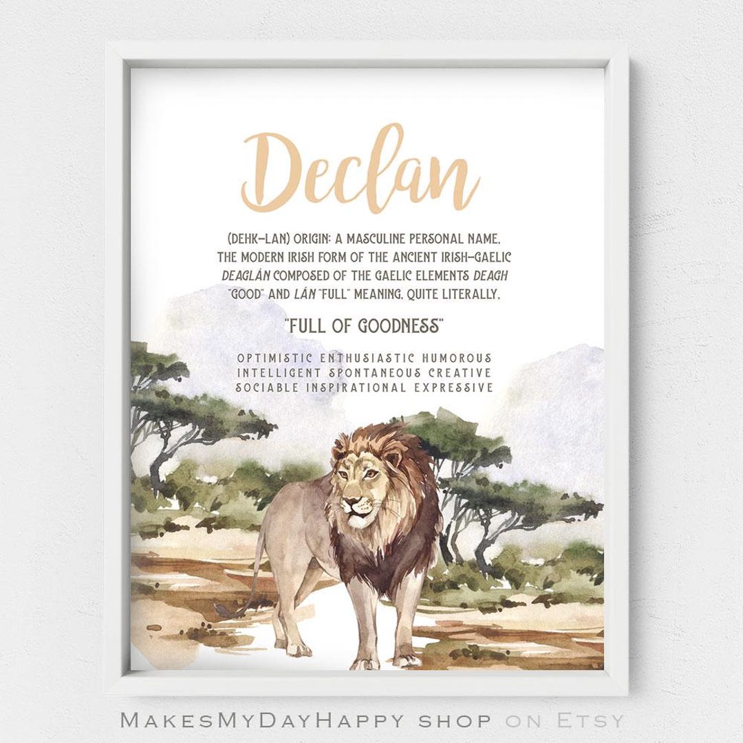 Declan Name Meaning,lion Wall Art,custom First Name,irish Name Menaing ...