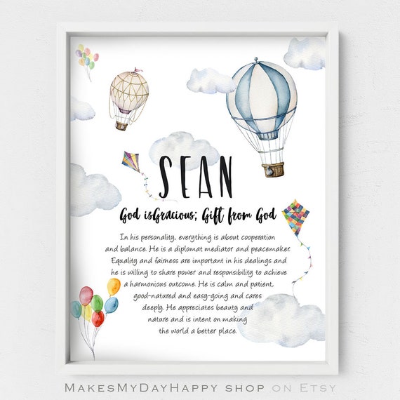Sean Name Wall Artair Balloon Kids Roomwatercolor Aerostat | Etsy