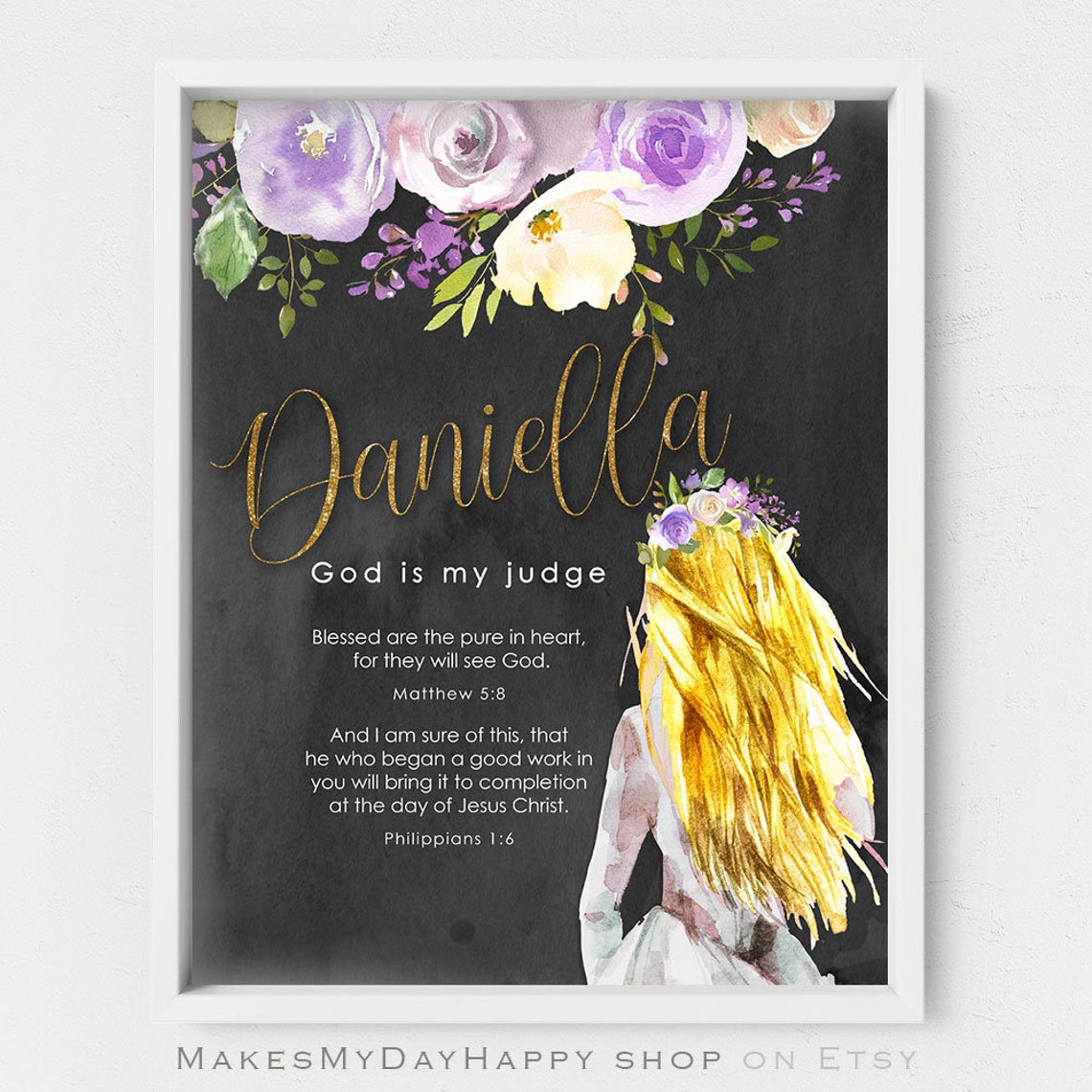 Josephine Name Meaning,custom Name Wall Art,purple Nursery,floral Name ...
