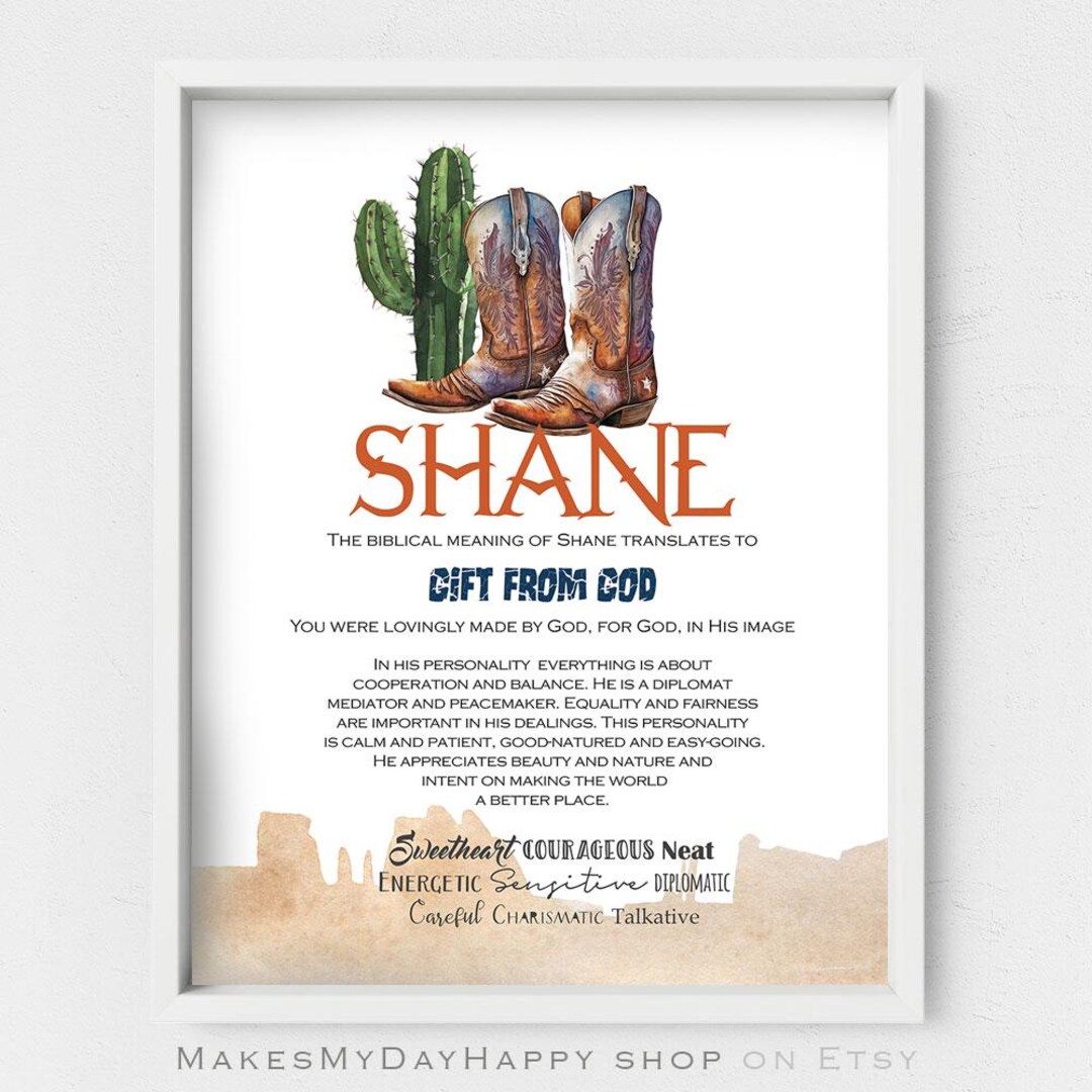 Shane Name,biblical Meaning,old West Poster,western Cowboy Decor,cowboy ...