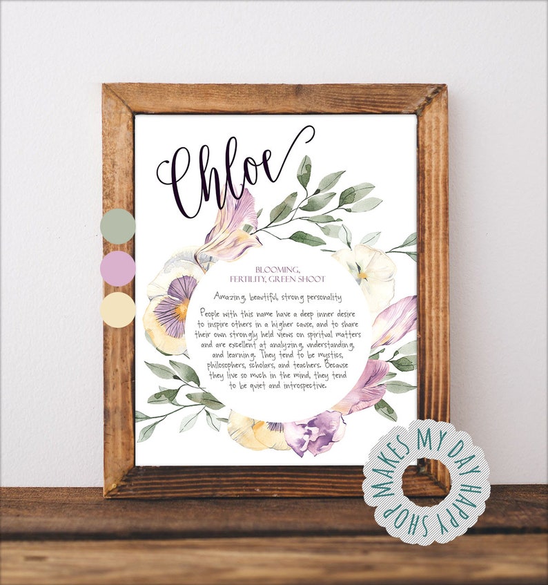 Chloe Name Meaningcustom Name Wall Artprintable Meaning of - Etsy