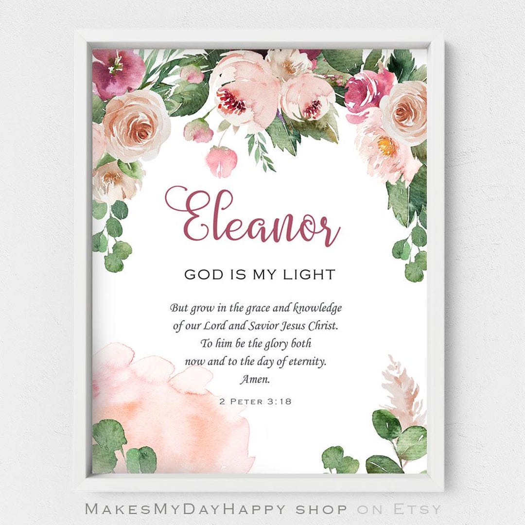 Eleanor Name Wall Art,personalized Name Meaning,blush Orange Floral ...