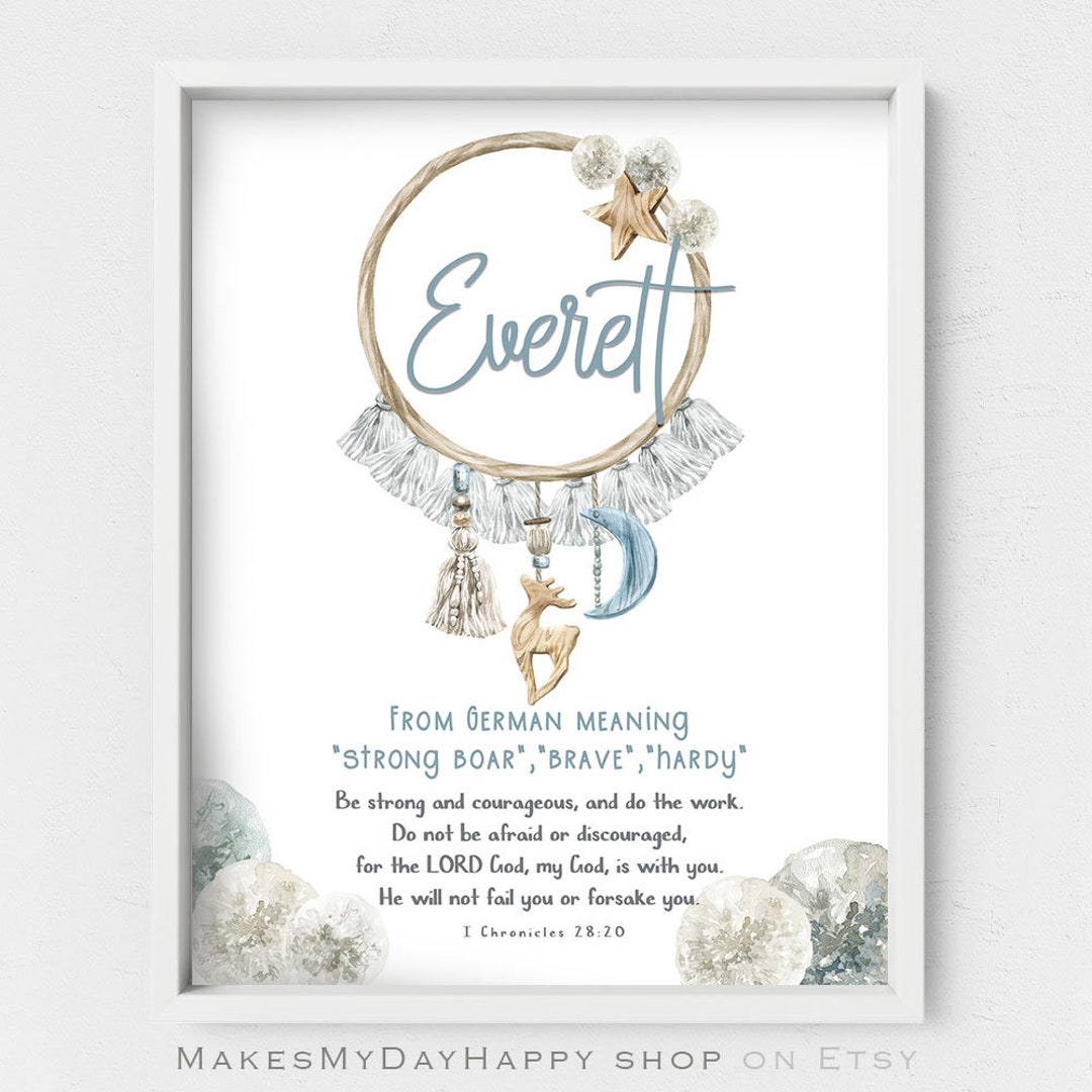 Bohemian Nursery Personalized Wall Art,everett Name Meaning,custom ...