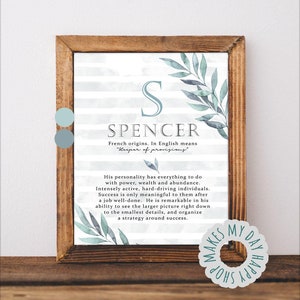 Spencer First Name Wall Art,custom Name Meaning,name Sign Printable ...