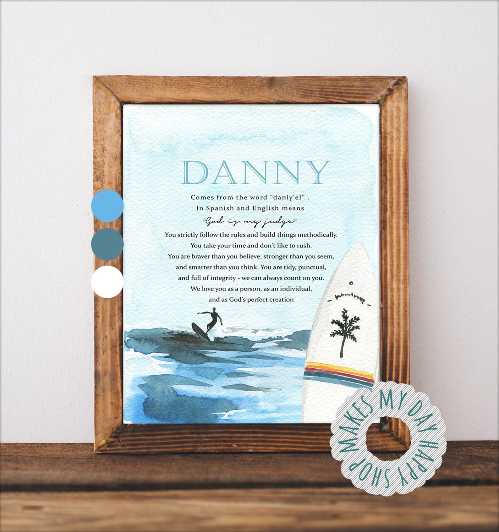Danny Name Wall Art,surf Lover Birthday Gift,beach Theme Wallpaper ...