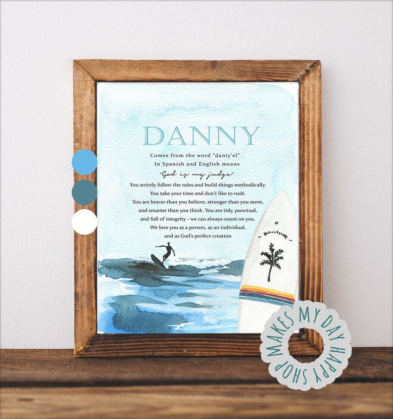 Danny Name Wall Artsurf Lover Birthday Giftbeach Theme | Etsy