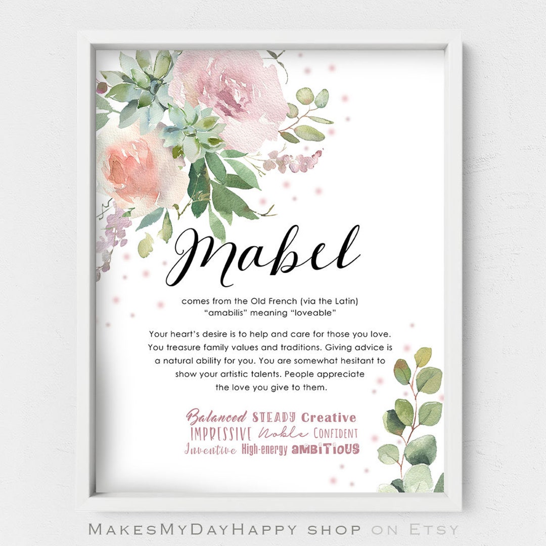 Mabel Name Origin Wall Art,french Names Meaning,rose Flower Nursery ...
