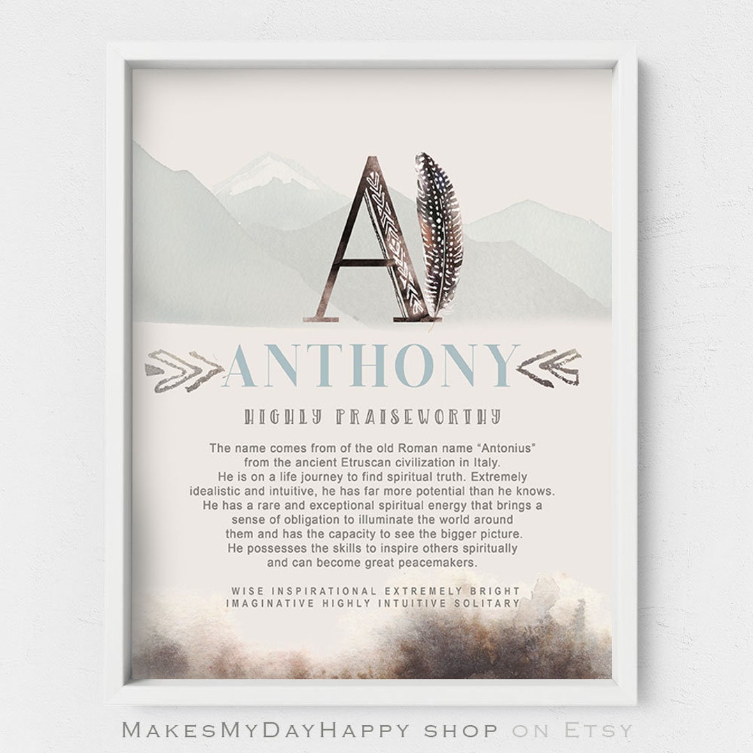 Anthony First Name Wall Art,custom Name Meaning,name Sign Printable ...