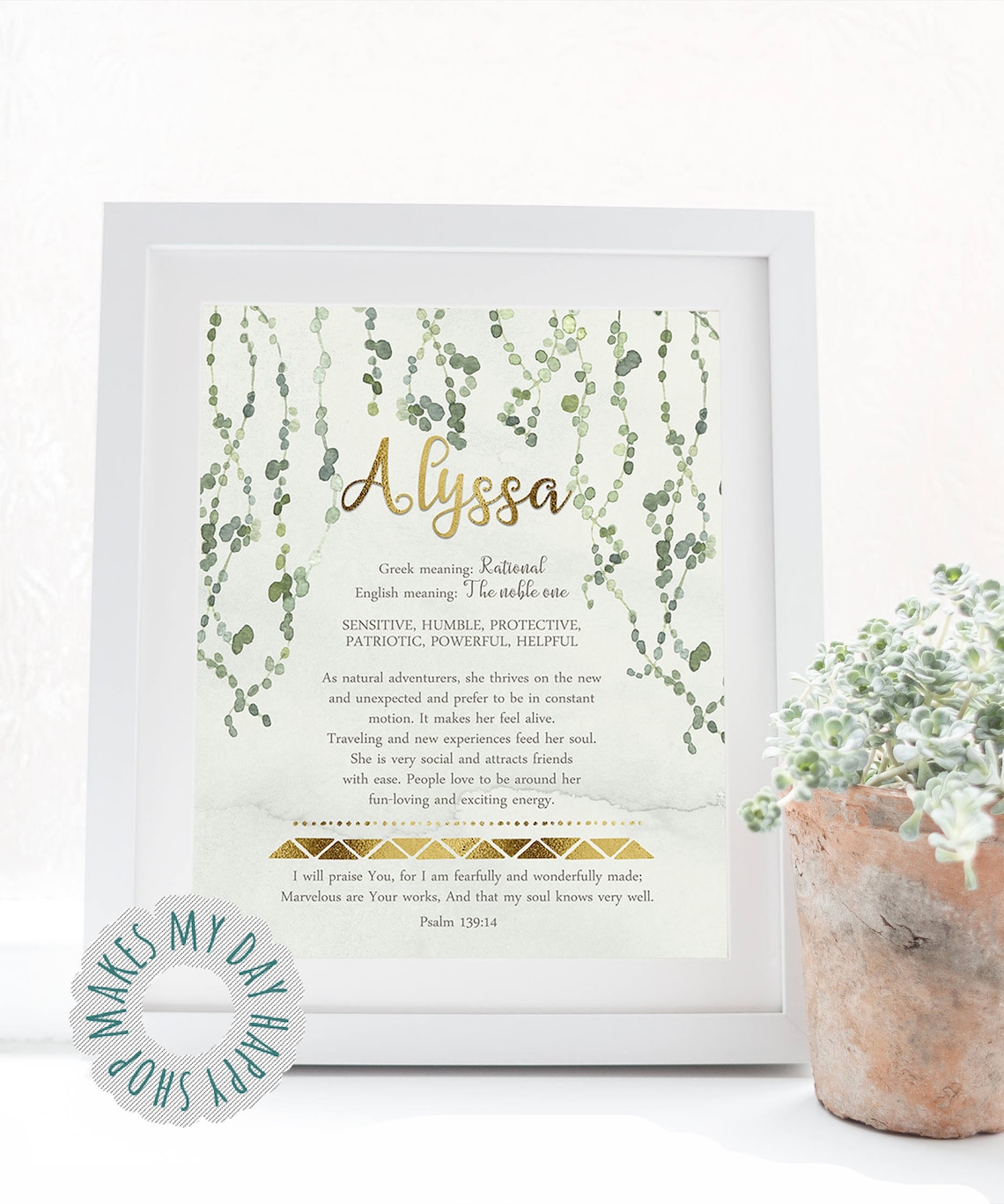 Alyssa name meaning birthday giftLiana watercolorThe | Etsy