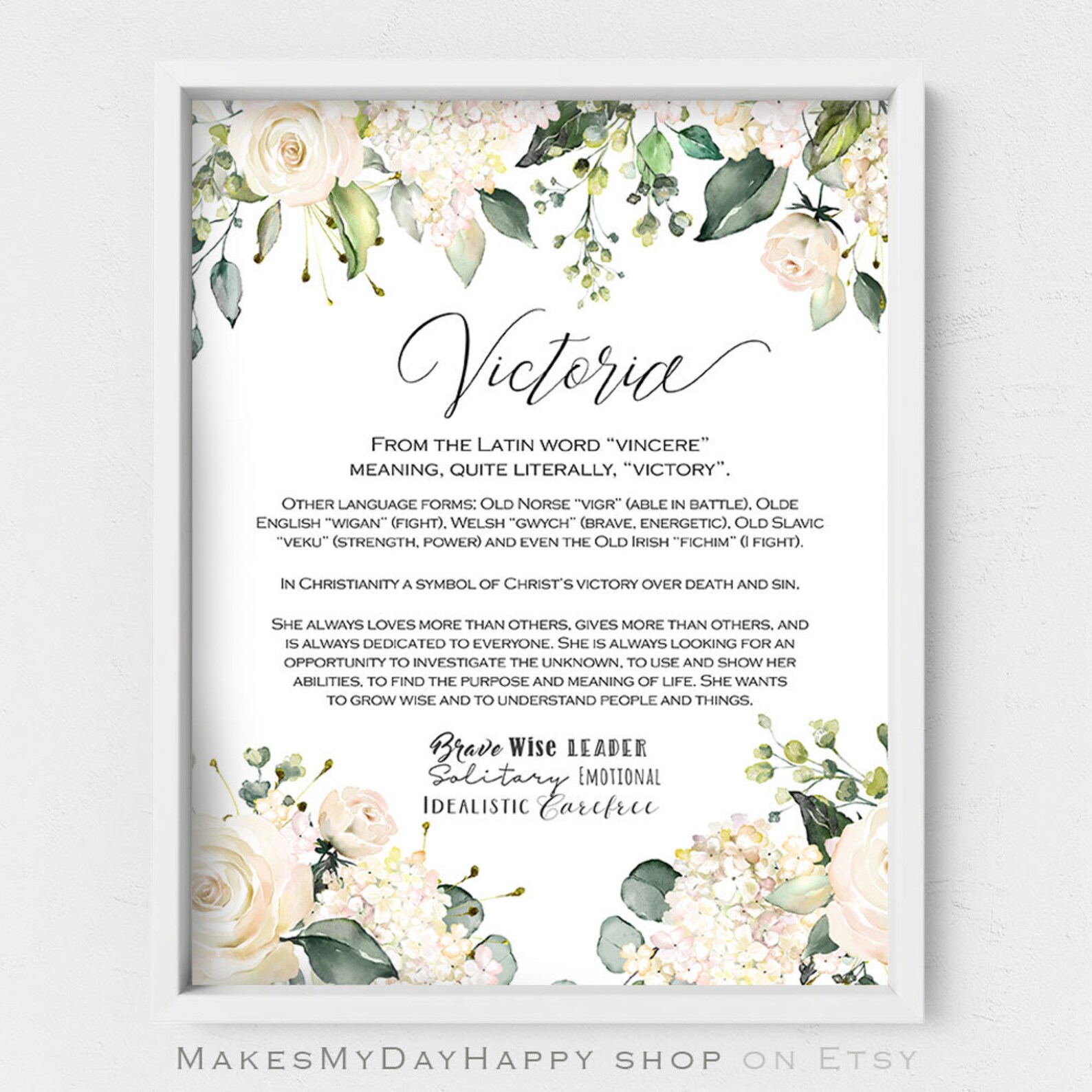 Vanessa Name Meaning,personalized Gift,greenery Nursery,sign Name Wall ...