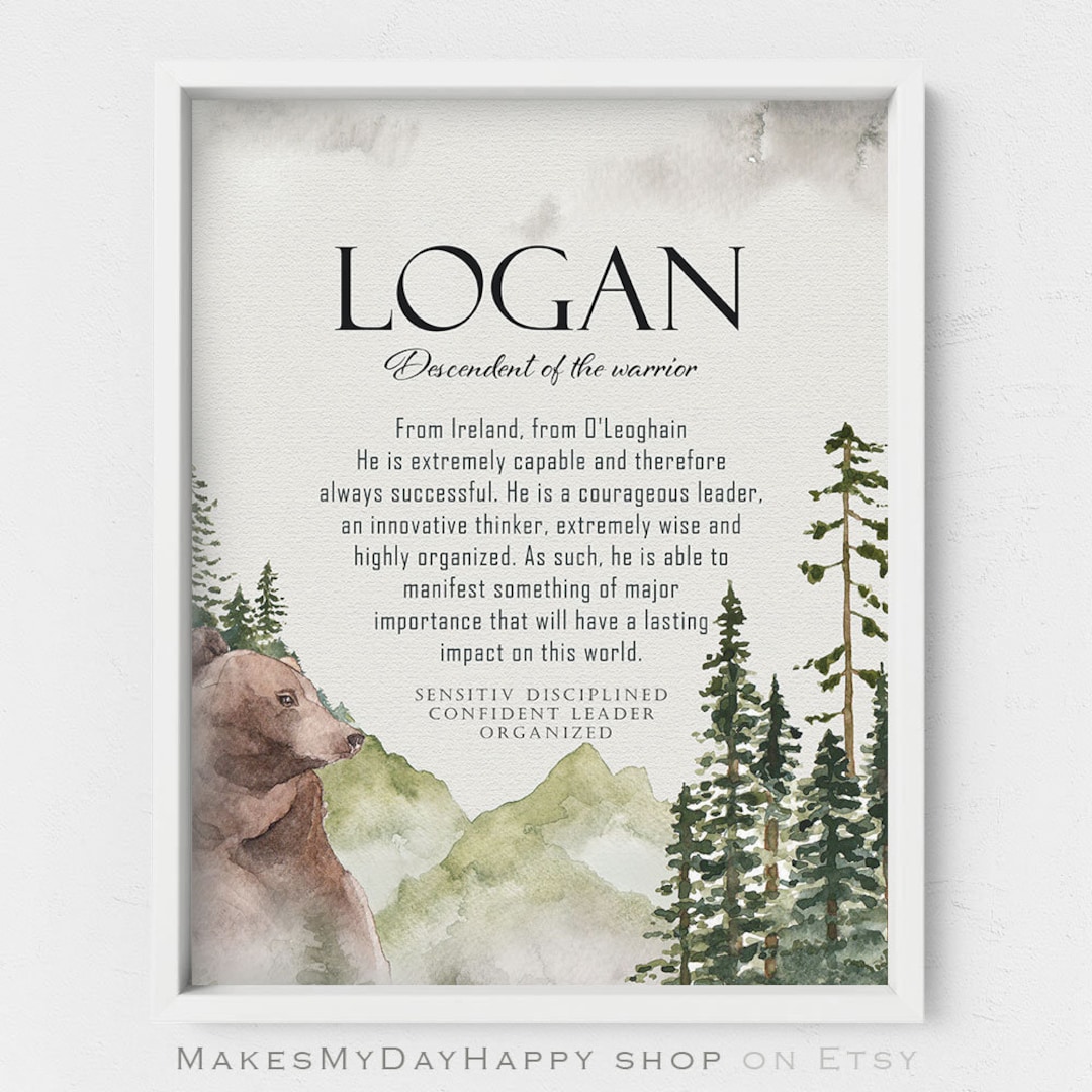 Logan Custom Name Meaning Printable Art,woodland Nursery,forest ...