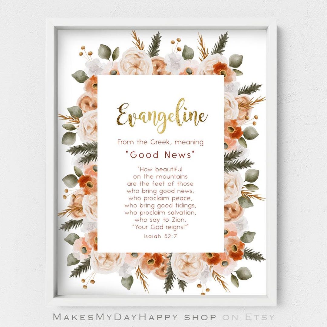 Evangeline Name Art,isaiah 52,personalized Name Meaning,custom Gift ...