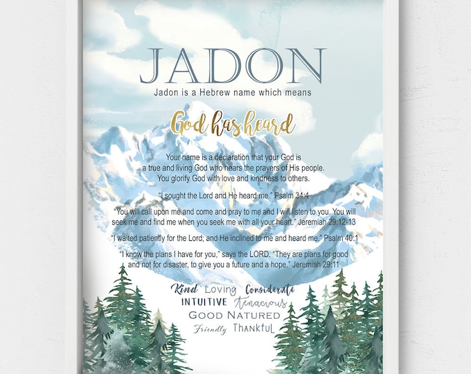 Hebrew Names Wall Art,jadon Name Meaning,custom First Name Name Wall ...
