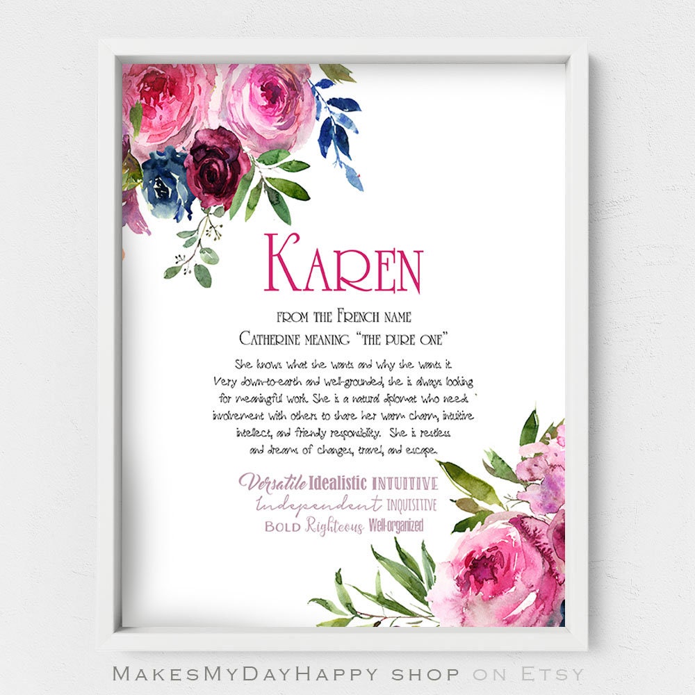Adalyn Name Meaning,first Name Poster,personalized Gift,pink Floral ...