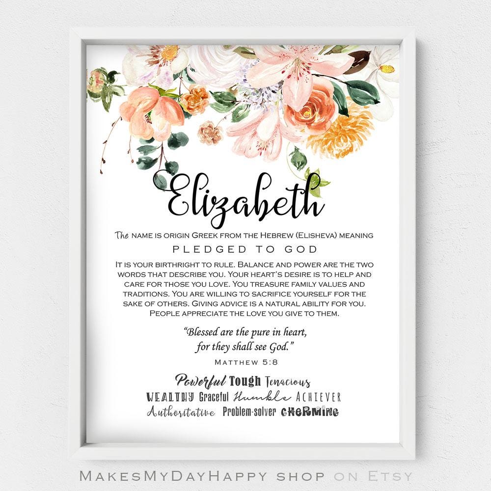 Vanessa Name Meaning,white Flowers,blush Floral Poster,baby Shower Gift ...