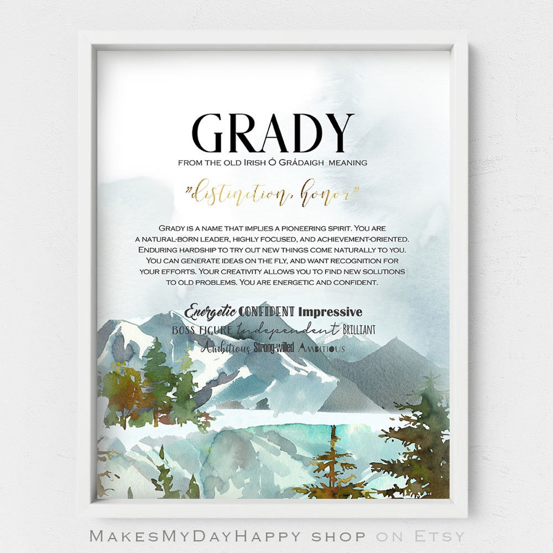Grady Name Wall Art,snowy Mountain Lake,forest Kids Room Decor ...