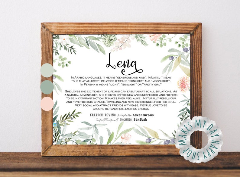 Lena Name Meaning Printable Wall Artgreen Leaf Personalized - Etsy