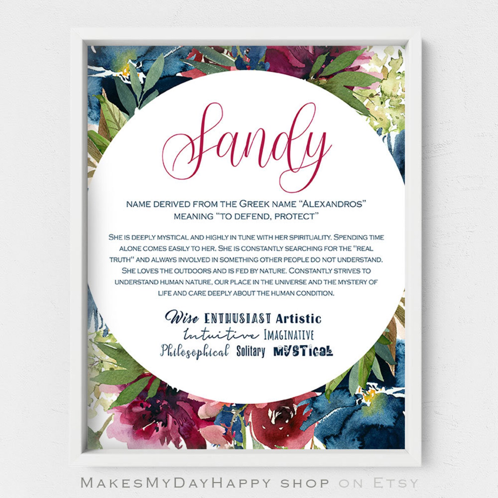 Adalyn Name Meaning,first Name Poster,personalized Gift,pink Floral ...