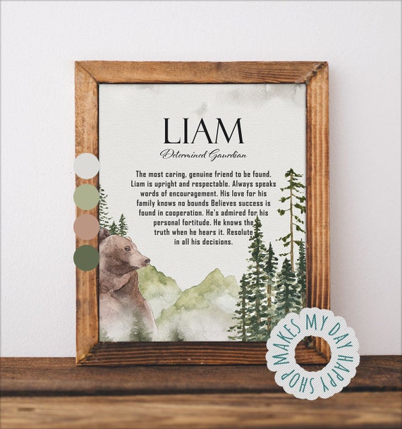 Liam Personalized Name Meaningcustom Printable Meaning of | Etsy