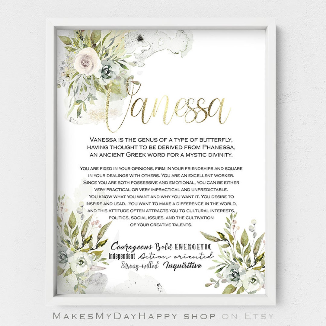 Vanessa Name Meaning,personalized Gift,greenery Nursery,sign Name Wall ...