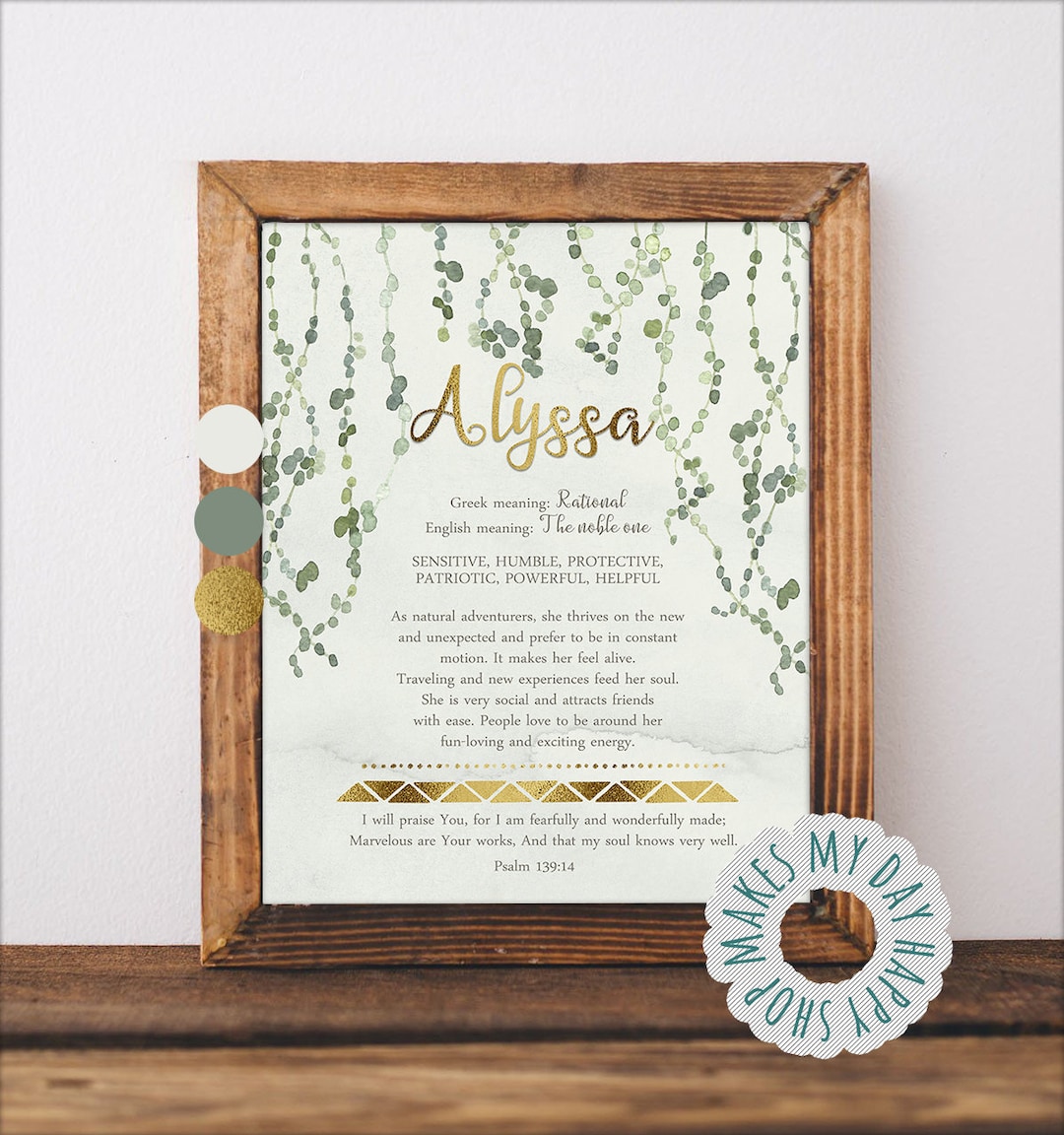 Alyssa Name Meaning Birthday Gift,liana Watercolor,the Creeper,custom ...