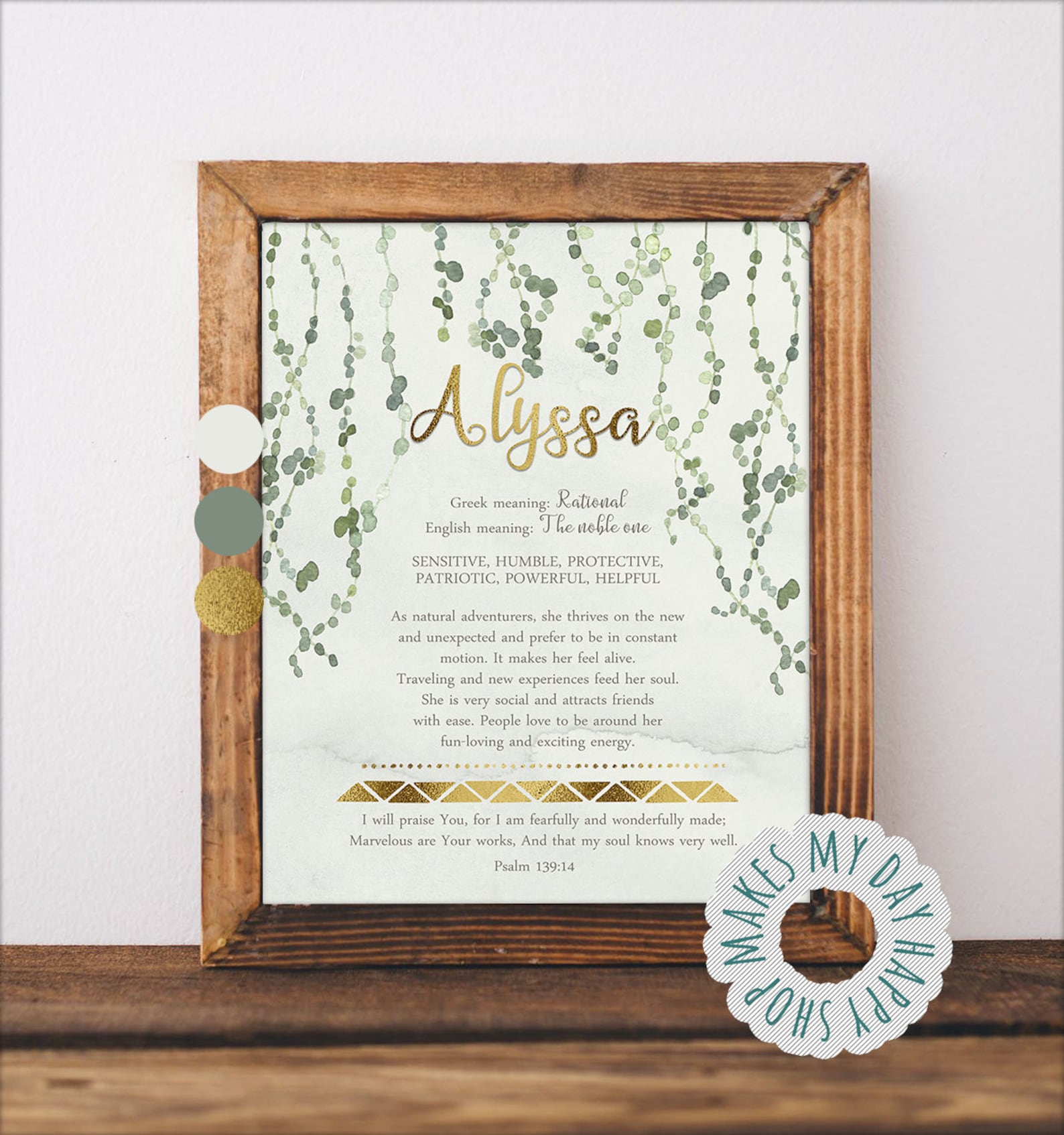 Alyssa Name Meaning Birthday Giftliana Watercolorthe | Etsy