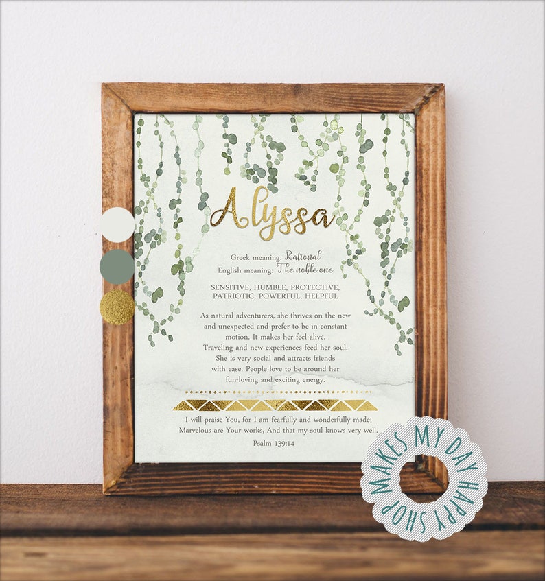 Alyssa Name Meaning Birthday Giftliana Watercolorthe | Etsy