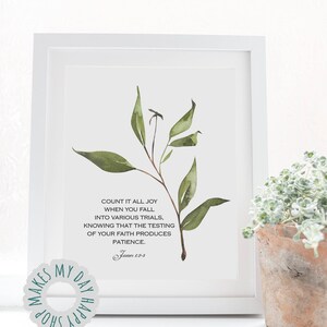Faith Testingjames 1:2-3 Wall Artwatercolor Green Leafbible - Etsy