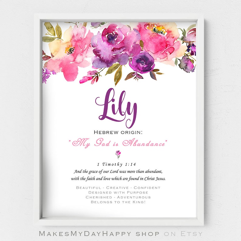 Adalyn Name Meaning,first Name Poster,personalized Gift,pink Floral ...
