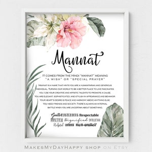 Mannat Name Wall Art,hindi Name Meaning,tropical Room Decor,hibiscus ...