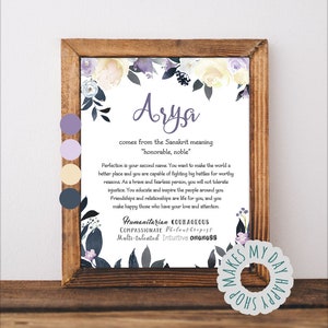 Personalized Name Meaning Decor,arya Name Meaning,custom Sign Name Wall ...