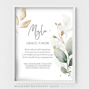 Myla Name Meaning,greenery Wall Art,custom Gift,name Description,first ...