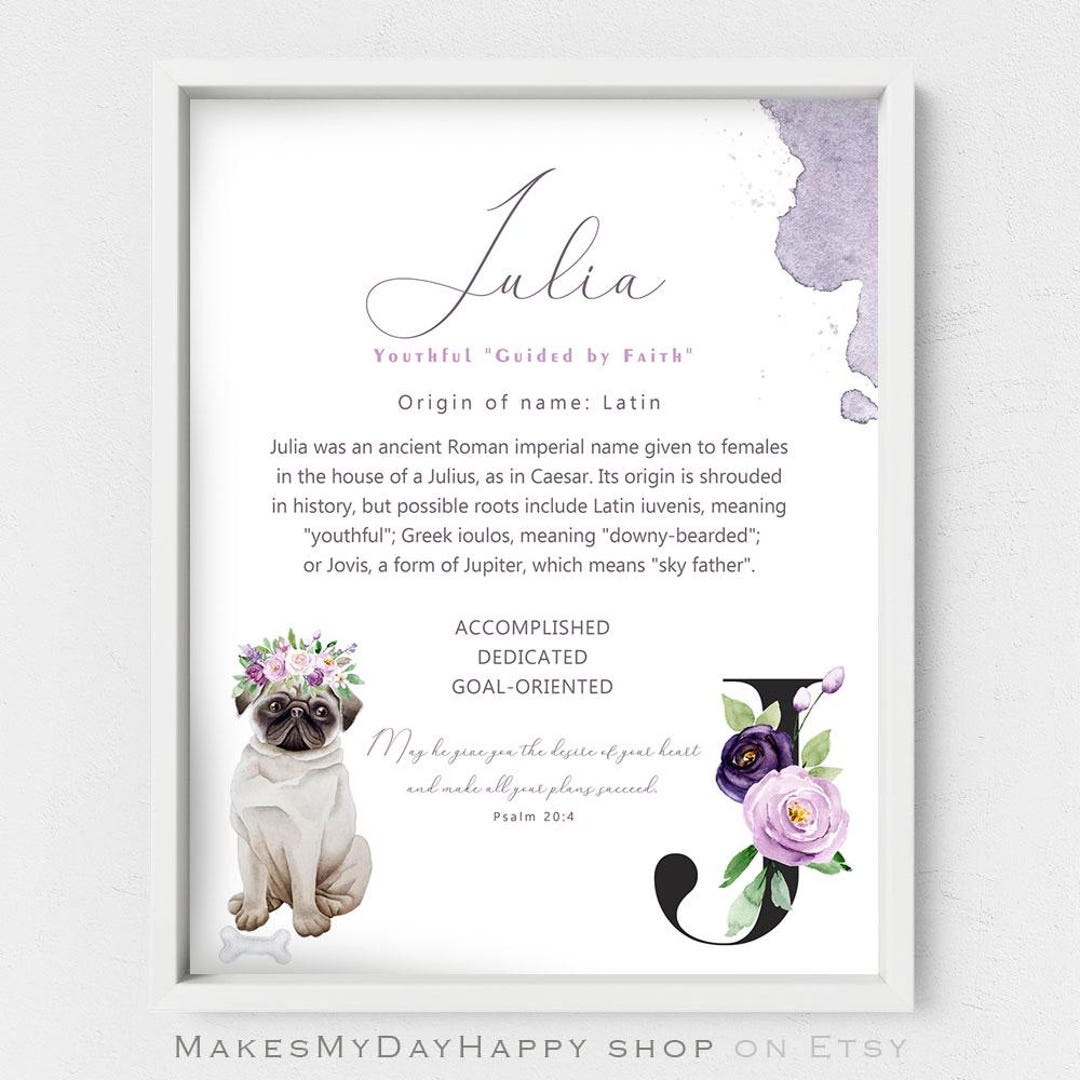 Julia Name Wall Art,personalized Name Meaning,sweet Little Puppy,dog ...