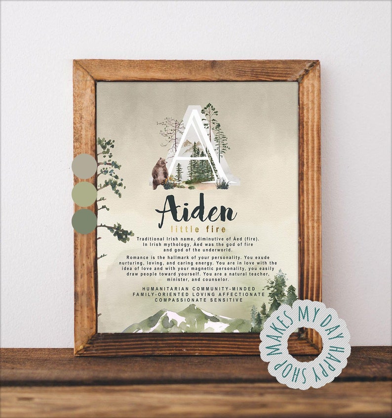 Aiden Personalized Name Meaningcustom Printable Name Wall - Etsy