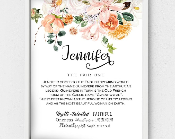 Jennifer Name Meaning Printable Wall Art,custom Name Meaning,gift for ...