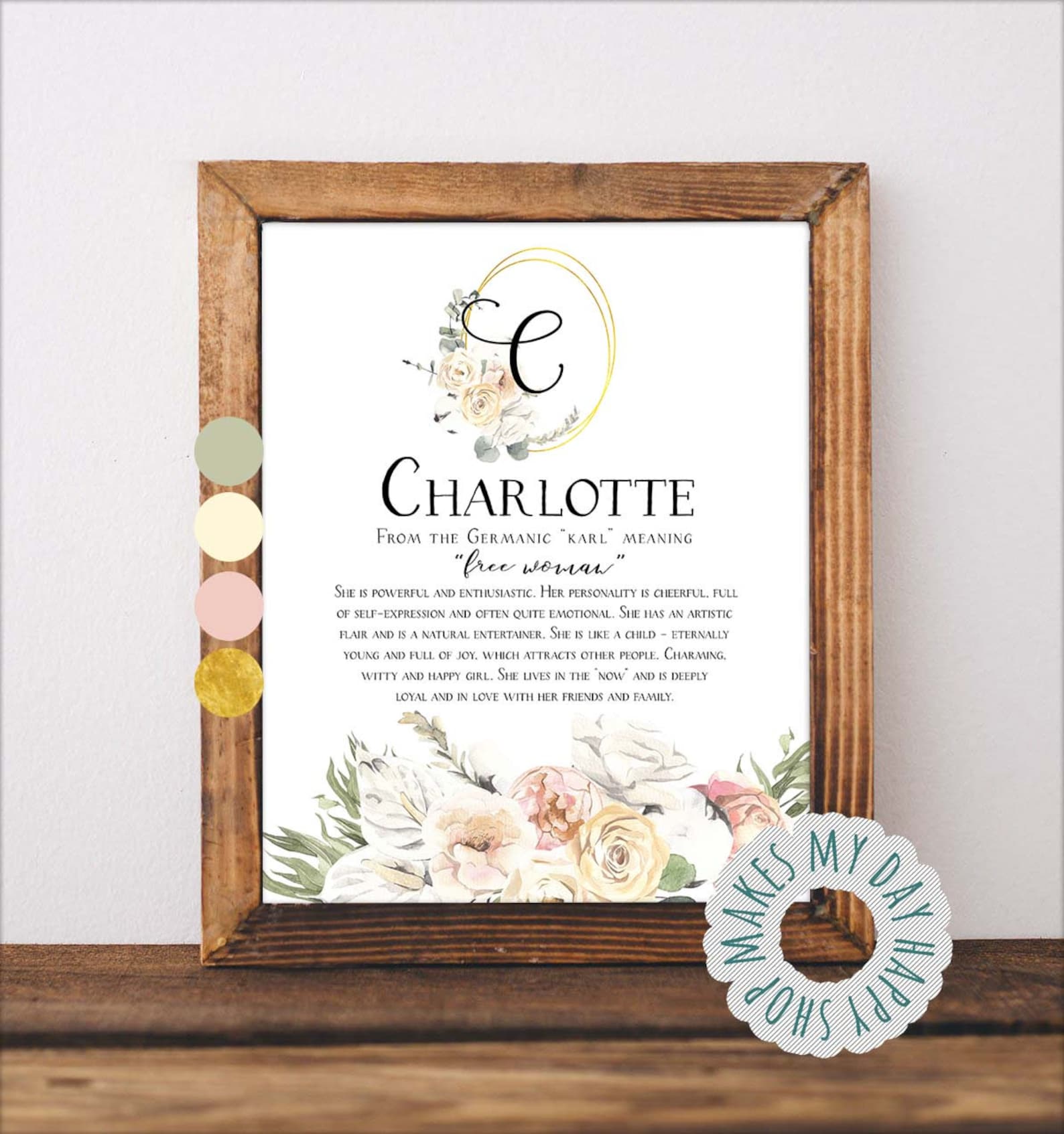 Charlotte name meaningFloral name wall artCustom first | Etsy