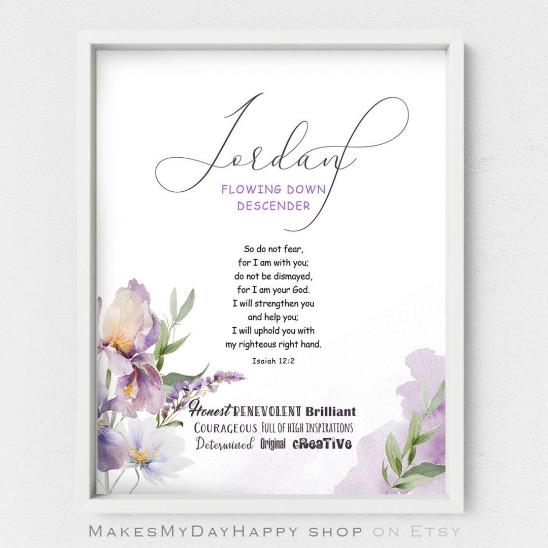 Jordan Name Meaning,purple Floral Art,violet Iris Decor,baby Shower ...