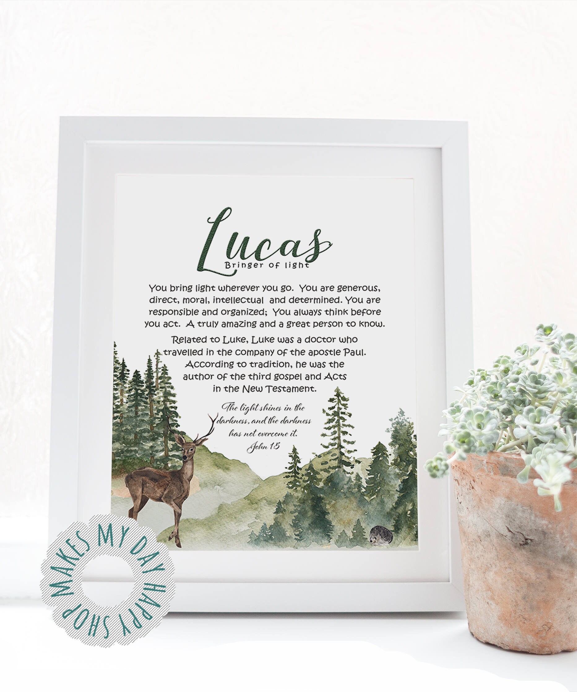 Lucas Personalized Name Wall Art,custom Name Meaning,watercolor Forest ...