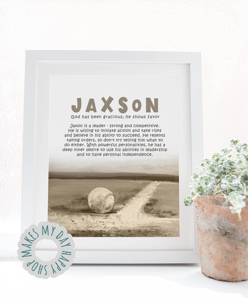 Jaxson Personalized Name meaning wall artBaseball | Etsy
