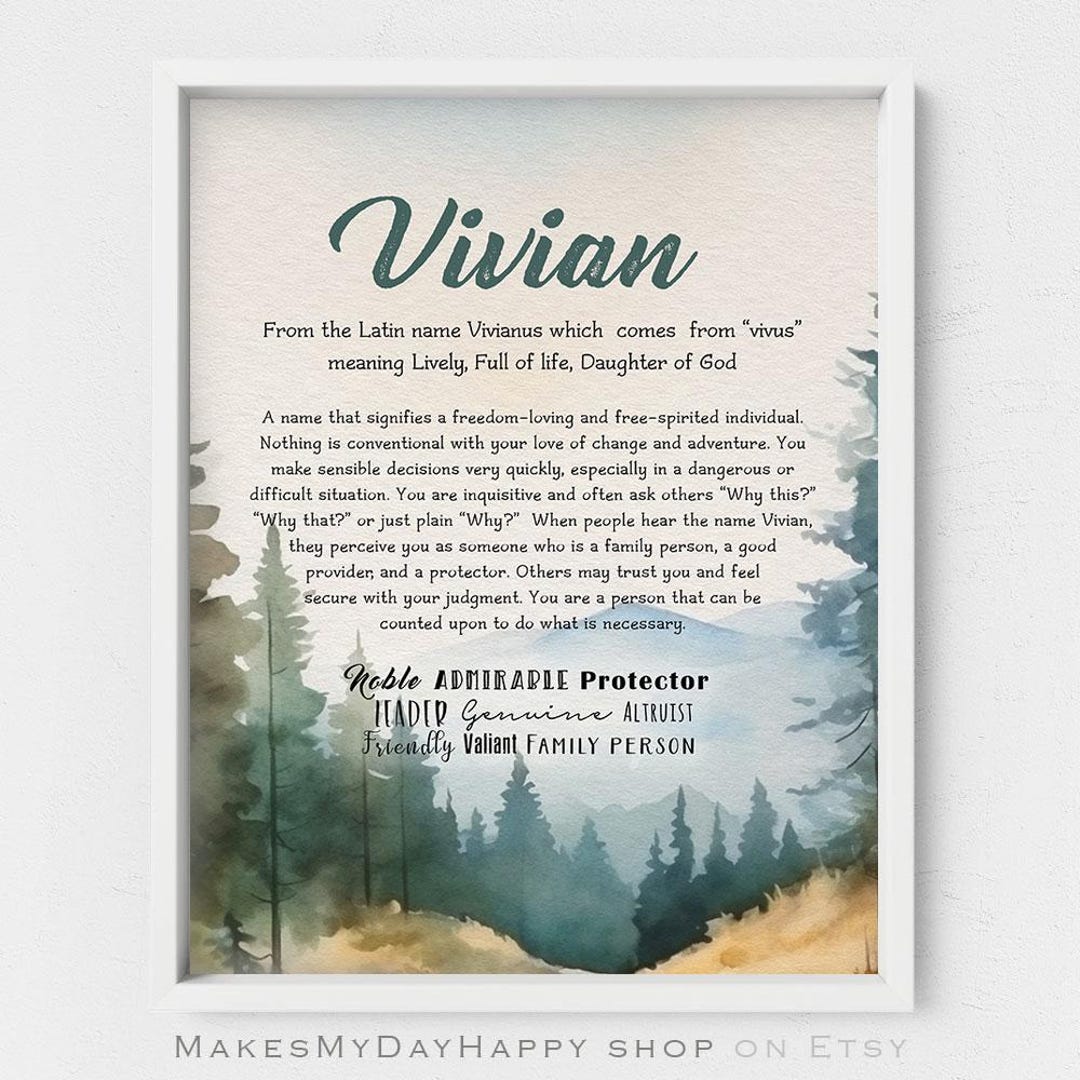 Vivian Name Wall Art,latin Name Meaning,symbolizes Lively,foggy ...
