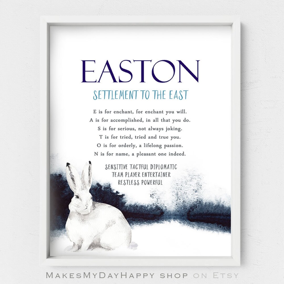 Easton Name Meaning,first Name Wall Art,white Rabbit, White Bunny ...