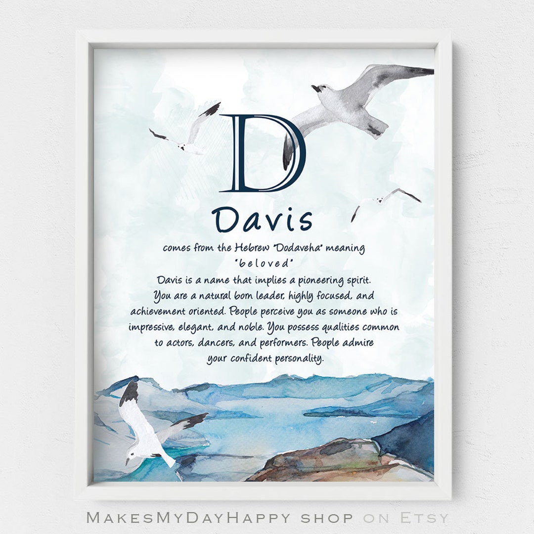 Buy Origin of Names,davis First Name,coastal Waves,seagulls Poster,blue ...
