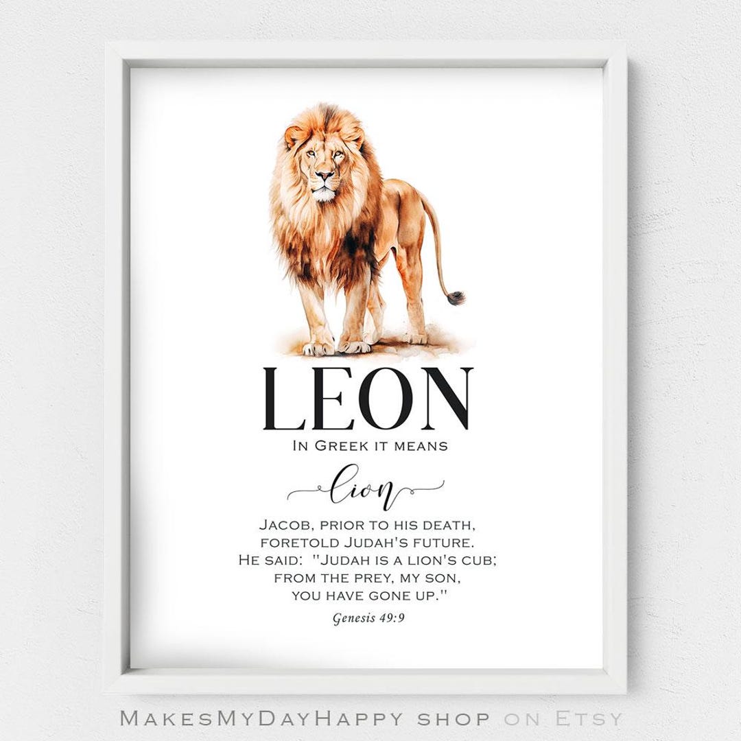 Leon Name Meaning,first Name Wall Art,greek Origin Meaning,safari Room ...