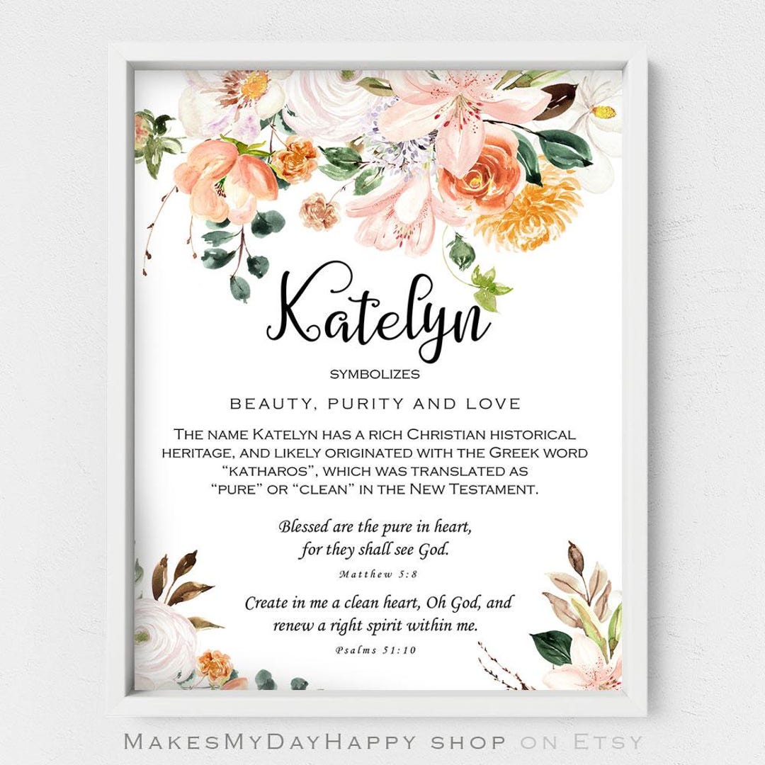 Katelyn Name Wall Art,personalized Name Meaning,blush Orange Floral ...