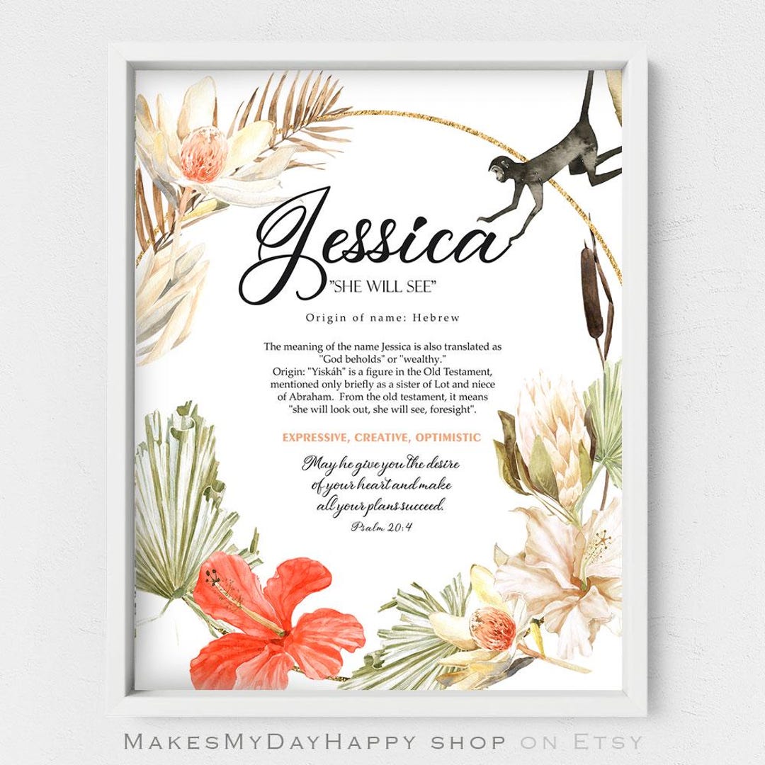 Jessica Name Wall Art,personalized Name Meaning,red Floral Poster ...