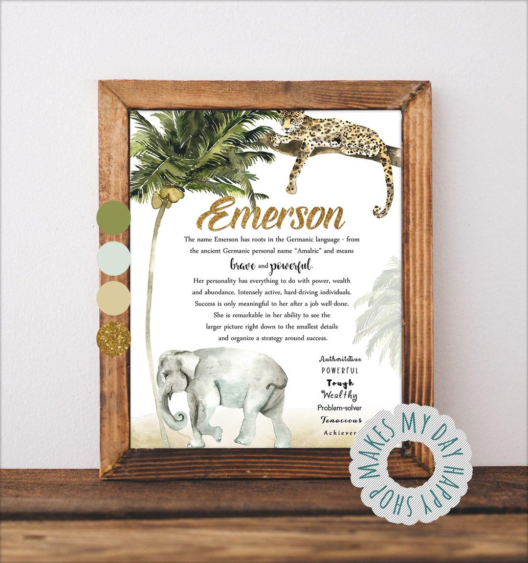 Emerson Name Meaning,custom Name Wall Art,personalized Name,tropical ...