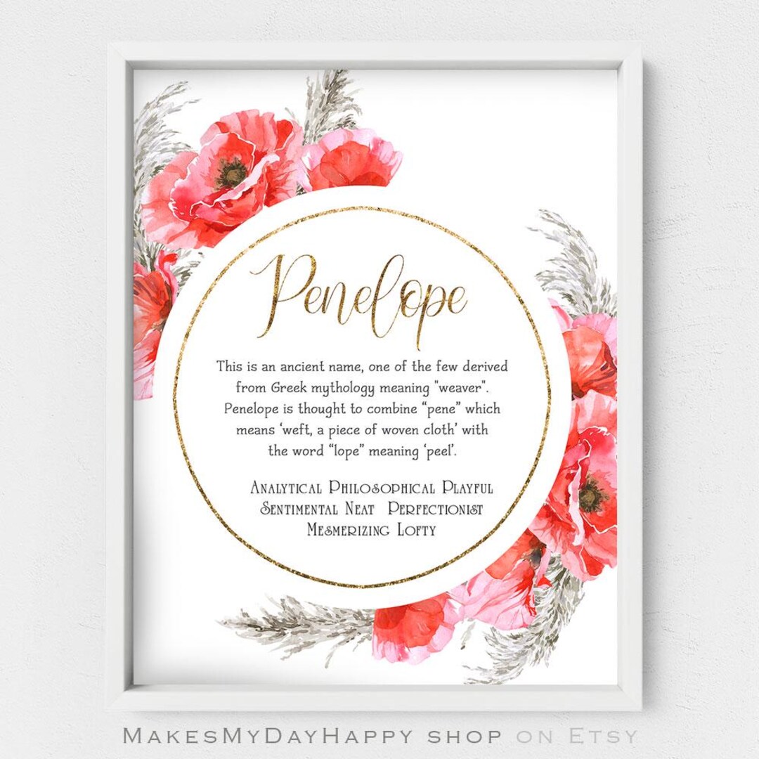 Penelope Name Wall Art,personalized Name Meaning,red Floral Poster,red ...
